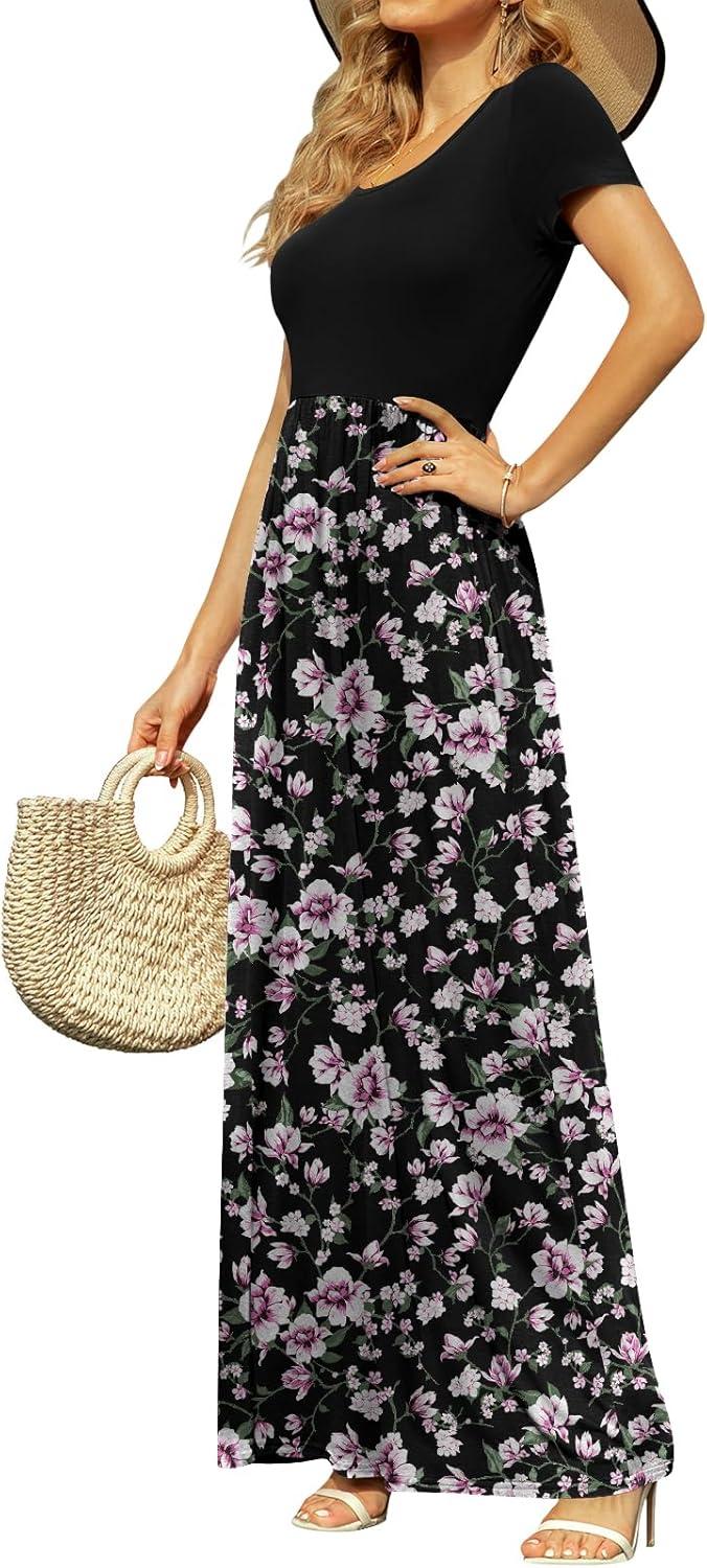 DB MOON Womens 2026 Summer Maxi Dresses Casual Short Sleeve Empire ...
