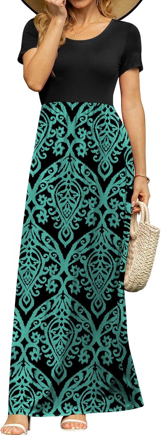 DB MOON Womens 2026 Summer Maxi Dresses Casual Short Sleeve Empire ...