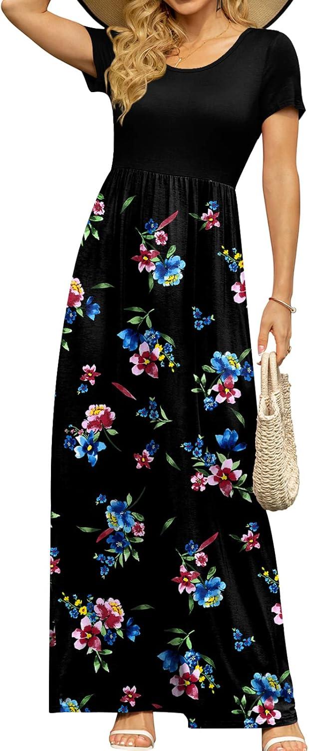 DB MOON Womens 2026 Summer Maxi Dresses Casual Short Sleeve Empire ...