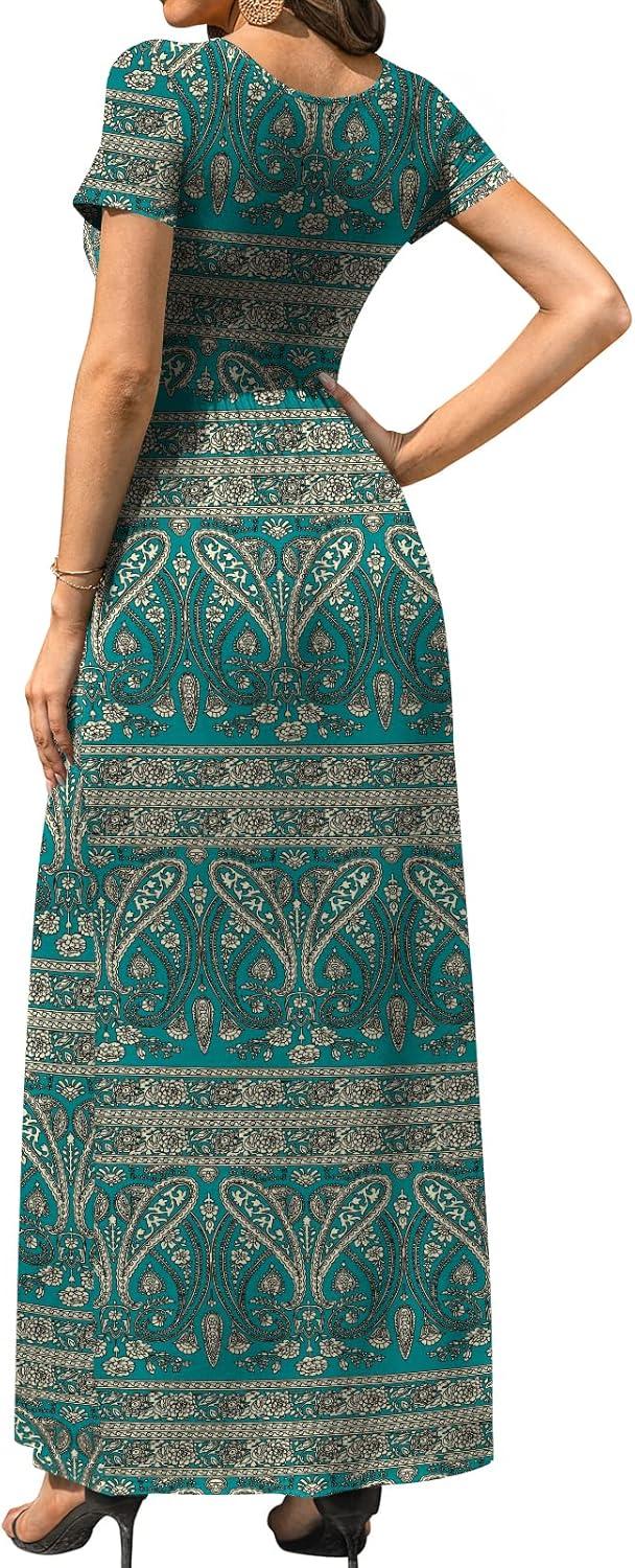 DB MOON Womens 2026 Summer Maxi Dresses Casual Short Sleeve Empire ...
