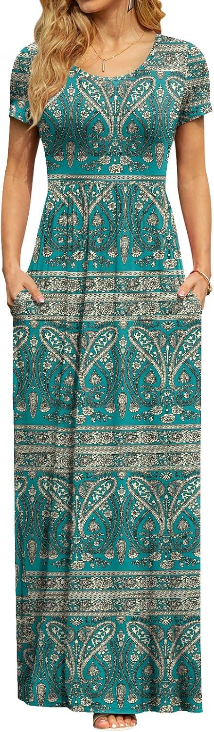 DB MOON Womens 2026 Summer Maxi Dresses Casual Short Sleeve Empire ...