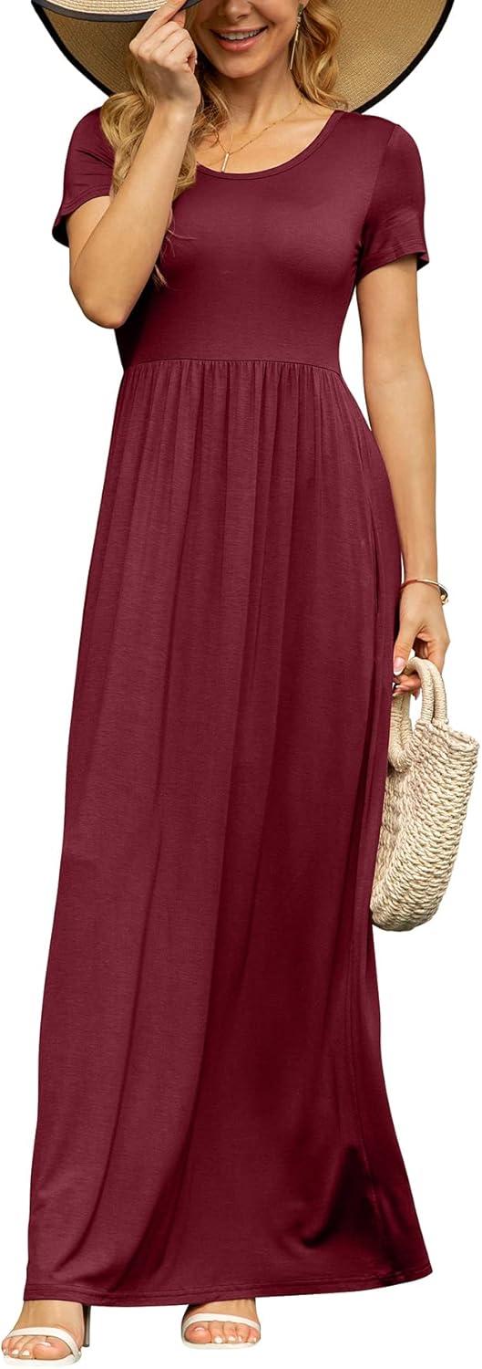 DB MOON Womens 2026 Summer Maxi Dresses Casual Short Sleeve Empire ...