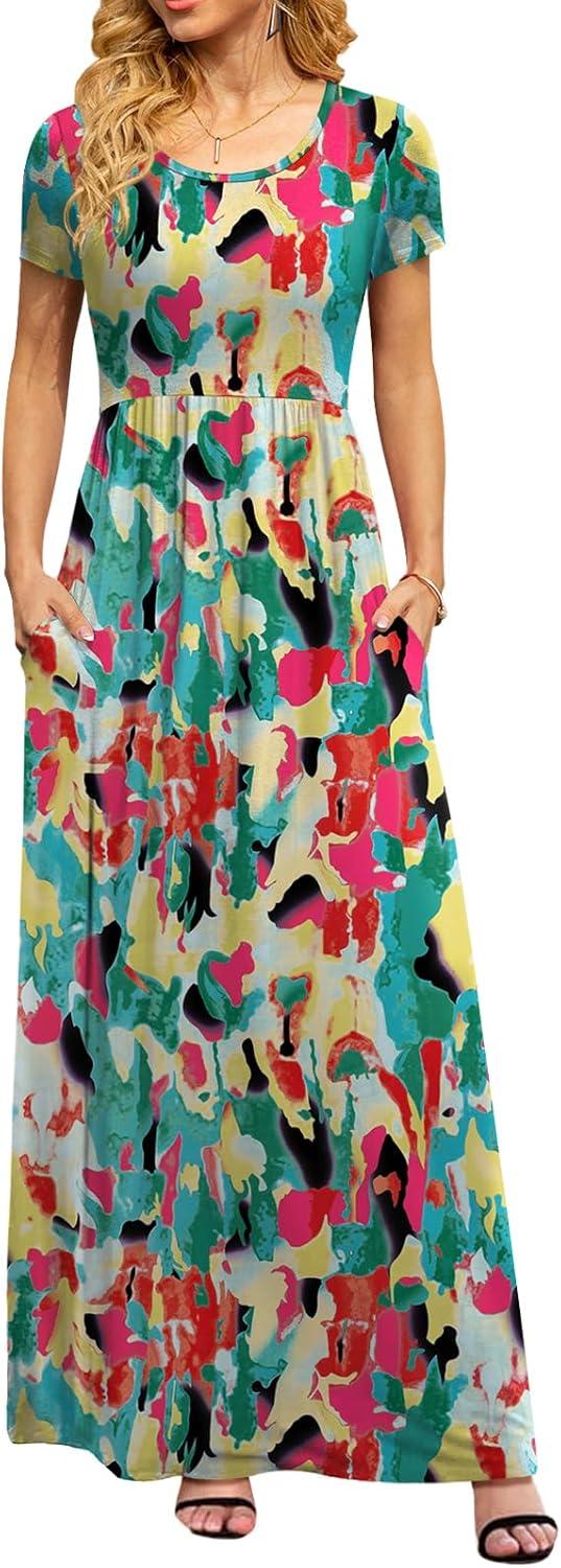 DB MOON Womens 2026 Summer Maxi Dresses Casual Short Sleeve Empire ...