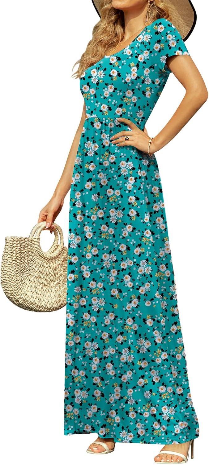DB MOON Womens 2026 Summer Maxi Dresses Casual Short Sleeve Empire ...