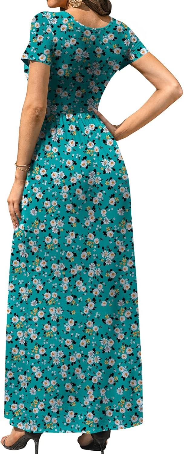 DB MOON Womens 2026 Summer Maxi Dresses Casual Short Sleeve Empire ...