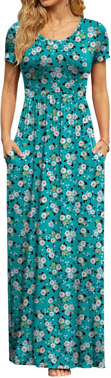 DB MOON Womens 2026 Summer Maxi Dresses Casual Short Sleeve Empire ...