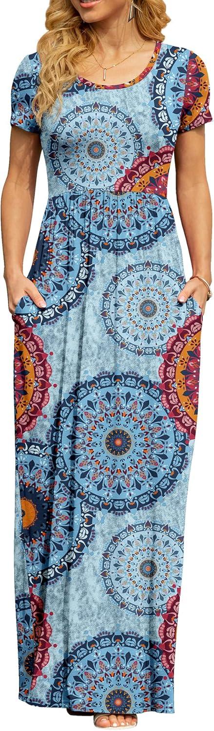 DB MOON Womens 2026 Summer Maxi Dresses Casual Short Sleeve Empire ...