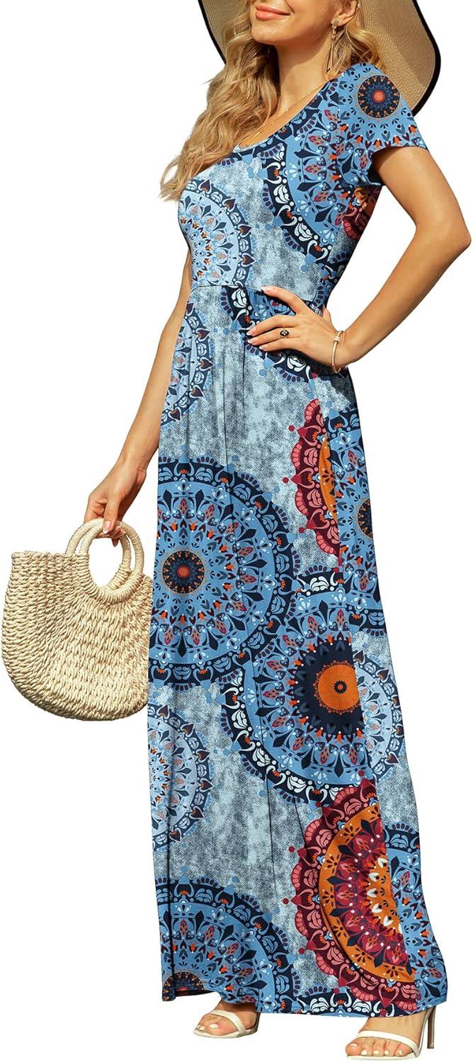 DB MOON Womens 2026 Summer Maxi Dresses Casual Short Sleeve Empire ...