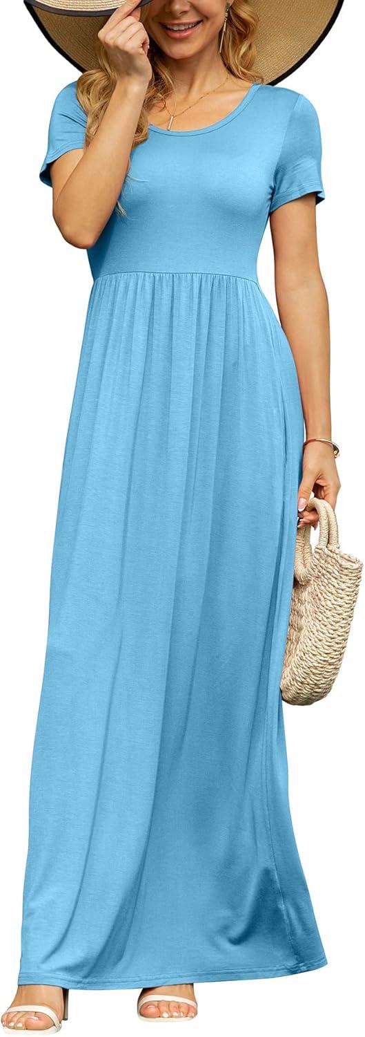 DB MOON Womens 2026 Summer Maxi Dresses Casual Short Sleeve Empire ...