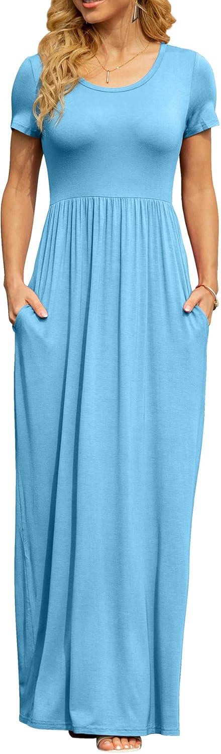 DB MOON Womens 2026 Summer Maxi Dresses Casual Short Sleeve Empire ...