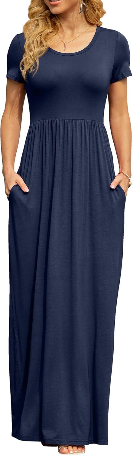 DB MOON Womens 2026 Summer Maxi Dresses Casual Short Sleeve Empire ...