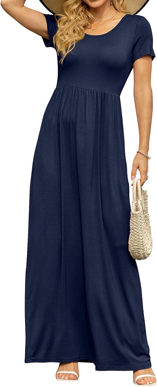 DB MOON Womens 2026 Summer Maxi Dresses Casual Short Sleeve Empire ...