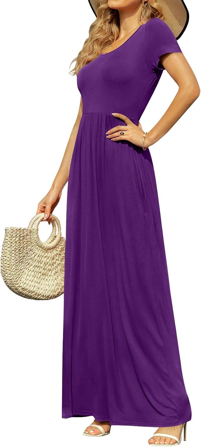 DB MOON Womens 2026 Summer Maxi Dresses Casual Short Sleeve Empire ...