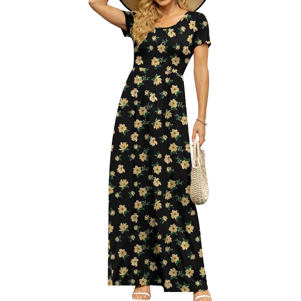 DB MOON Womens 2026 Summer Maxi Dresses Casual Short Sleeve Empire ...