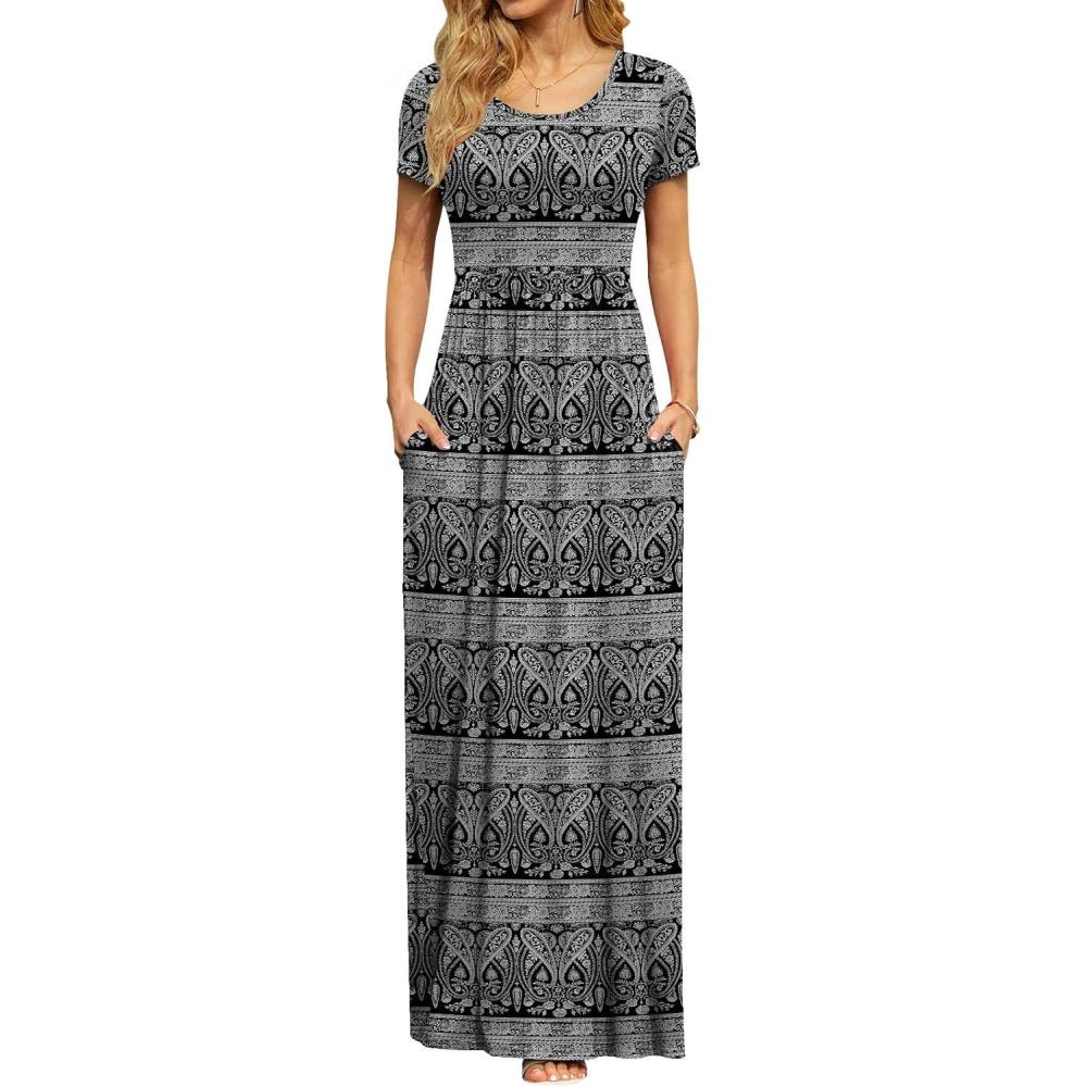 DB MOON Womens 2026 Summer Maxi Dresses Casual Short Sleeve Empire ...