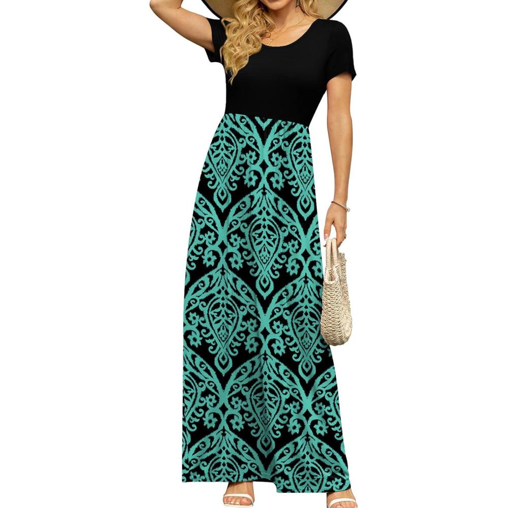 DB MOON Womens 2026 Summer Maxi Dresses Casual Short Sleeve Empire ...