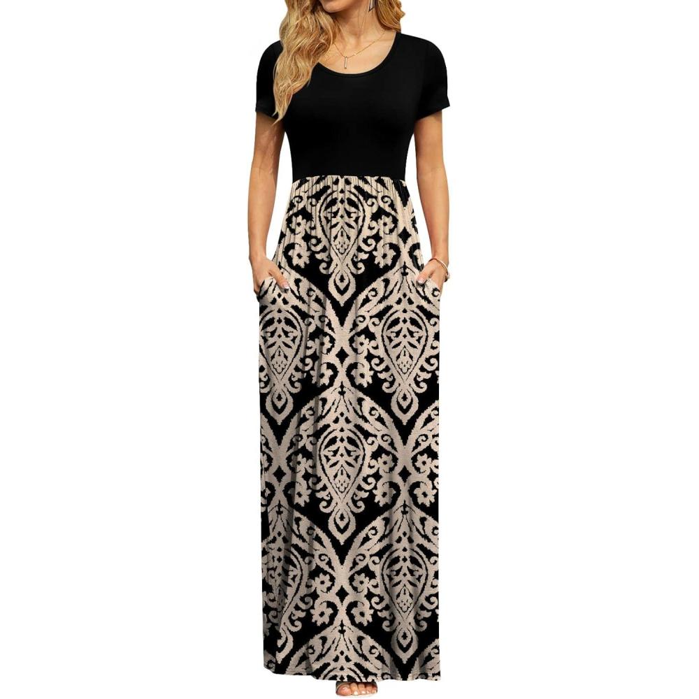 DB MOON Womens 2026 Summer Maxi Dresses Casual Short Sleeve Empire ...