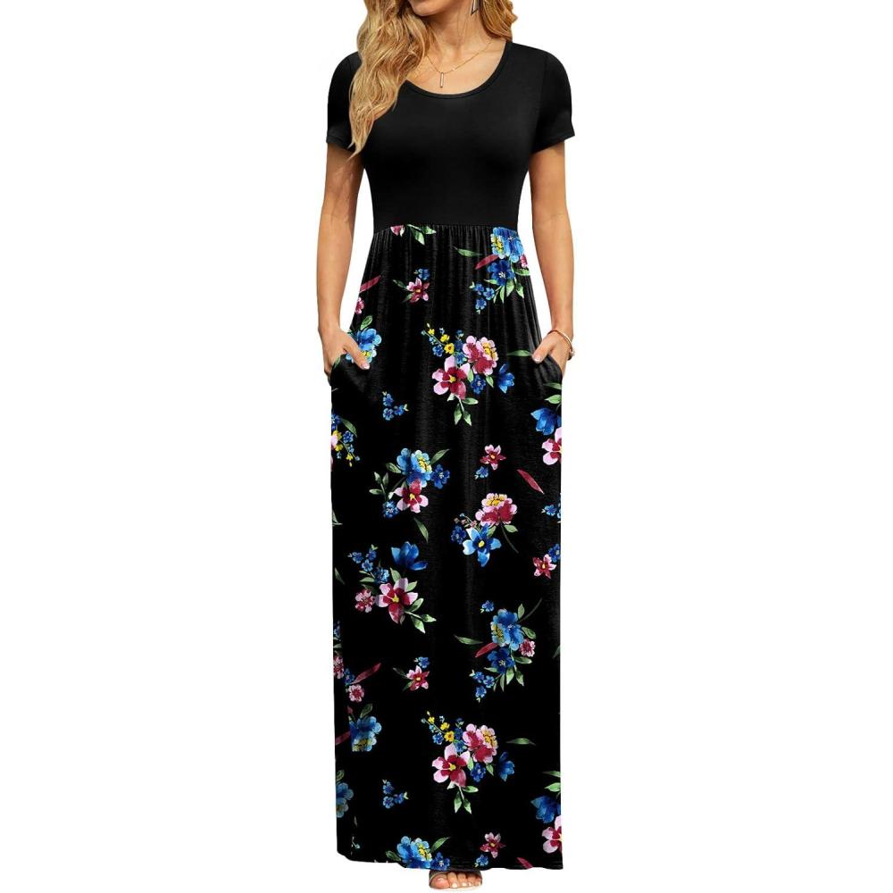 DB MOON Womens 2026 Summer Maxi Dresses Casual Short Sleeve Empire ...
