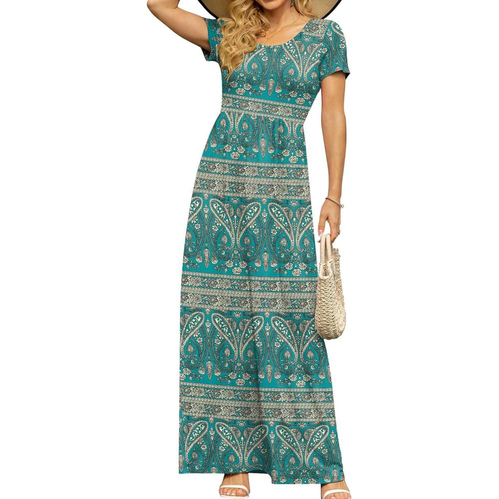 DB MOON Womens 2026 Summer Maxi Dresses Casual Short Sleeve Empire ...