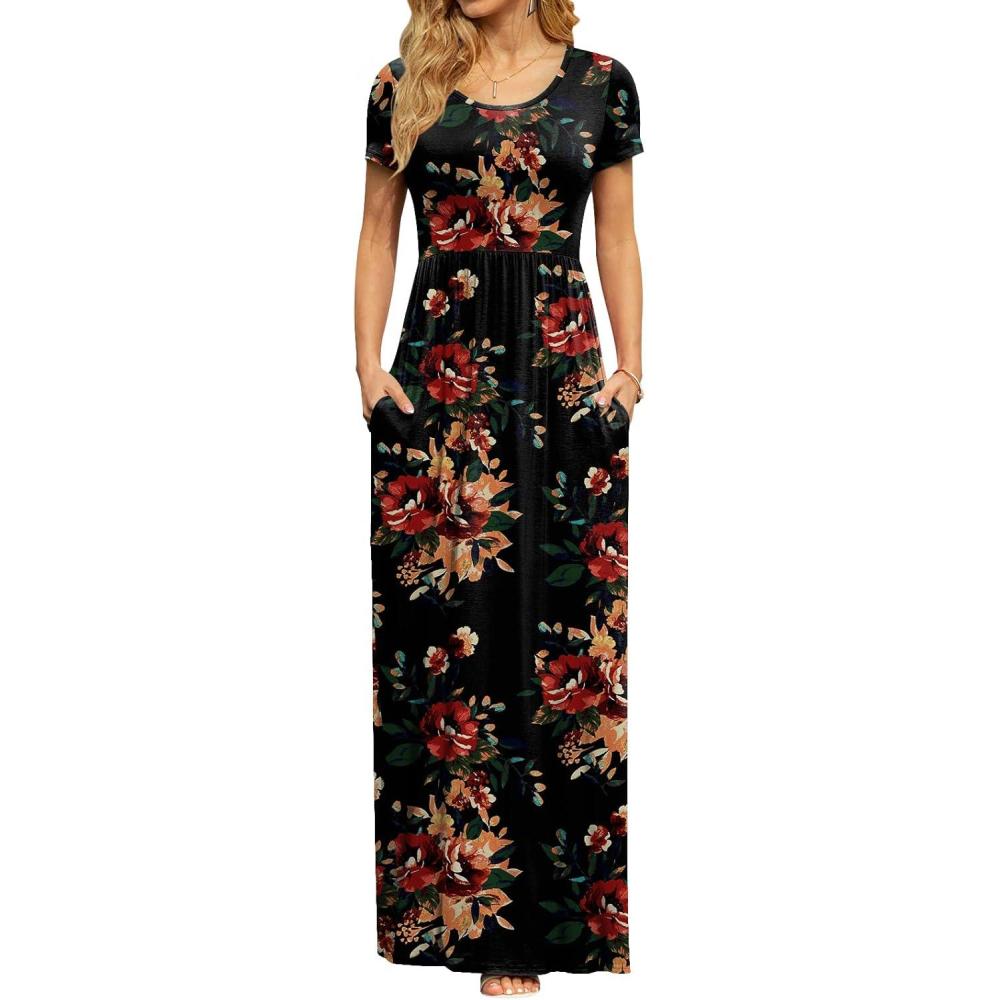 DB MOON Womens 2026 Summer Maxi Dresses Casual Short Sleeve Empire ...