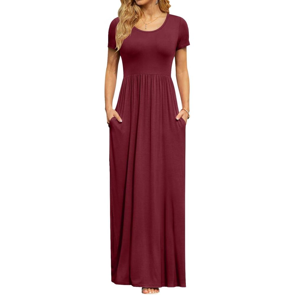 DB MOON Womens 2026 Summer Maxi Dresses Casual Short Sleeve Empire ...