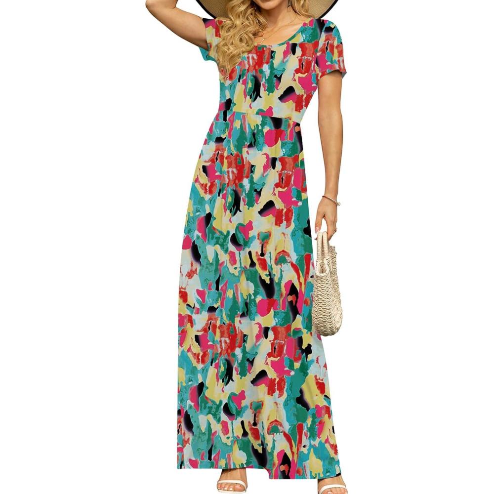 DB MOON Womens 2026 Summer Maxi Dresses Casual Short Sleeve Empire ...