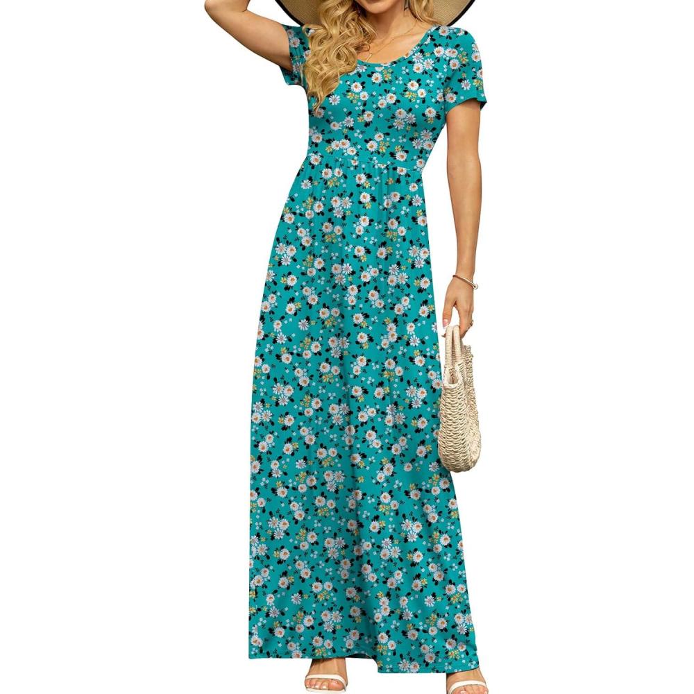 DB MOON Womens 2026 Summer Maxi Dresses Casual Short Sleeve Empire ...