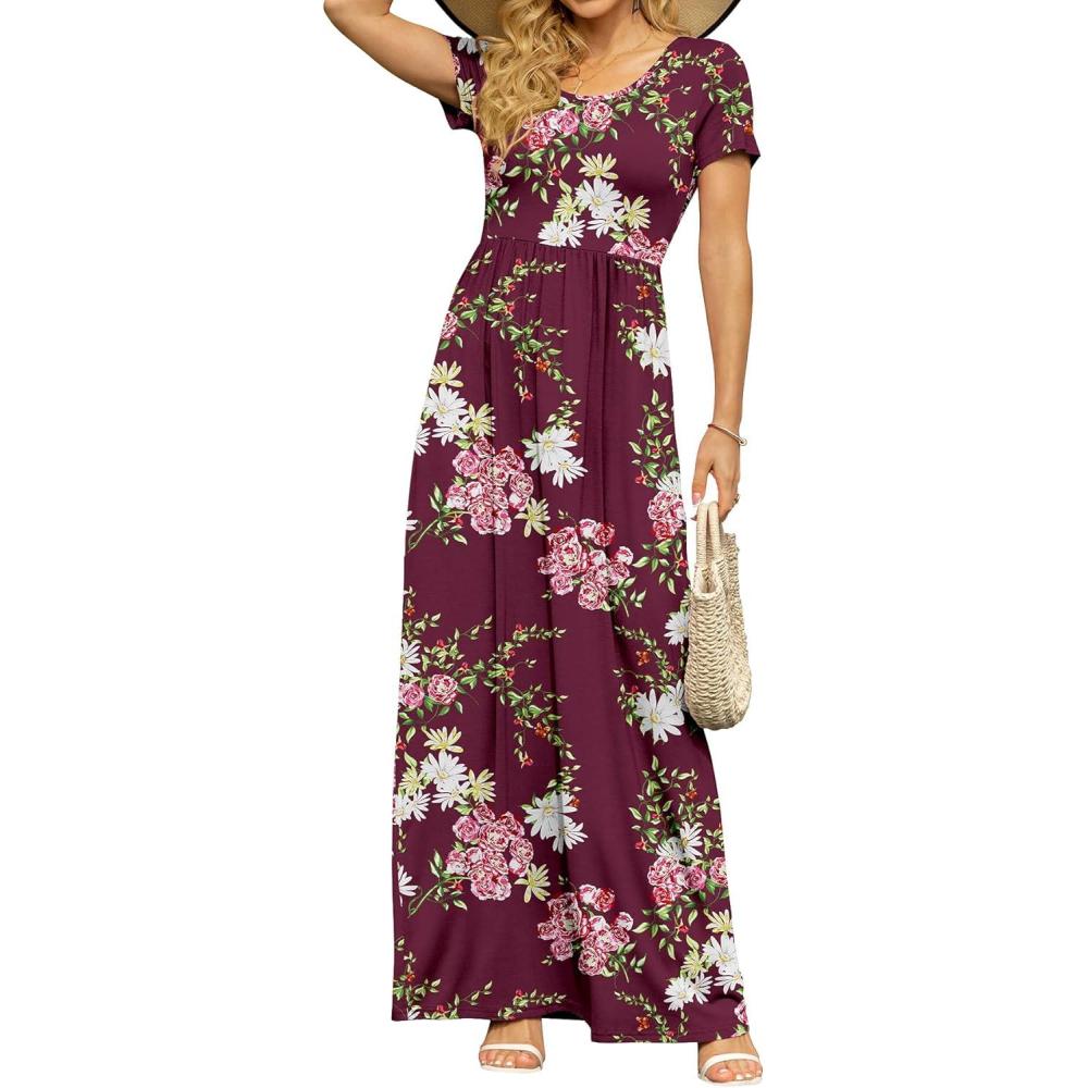 DB MOON Womens 2026 Summer Maxi Dresses Casual Short Sleeve Empire ...