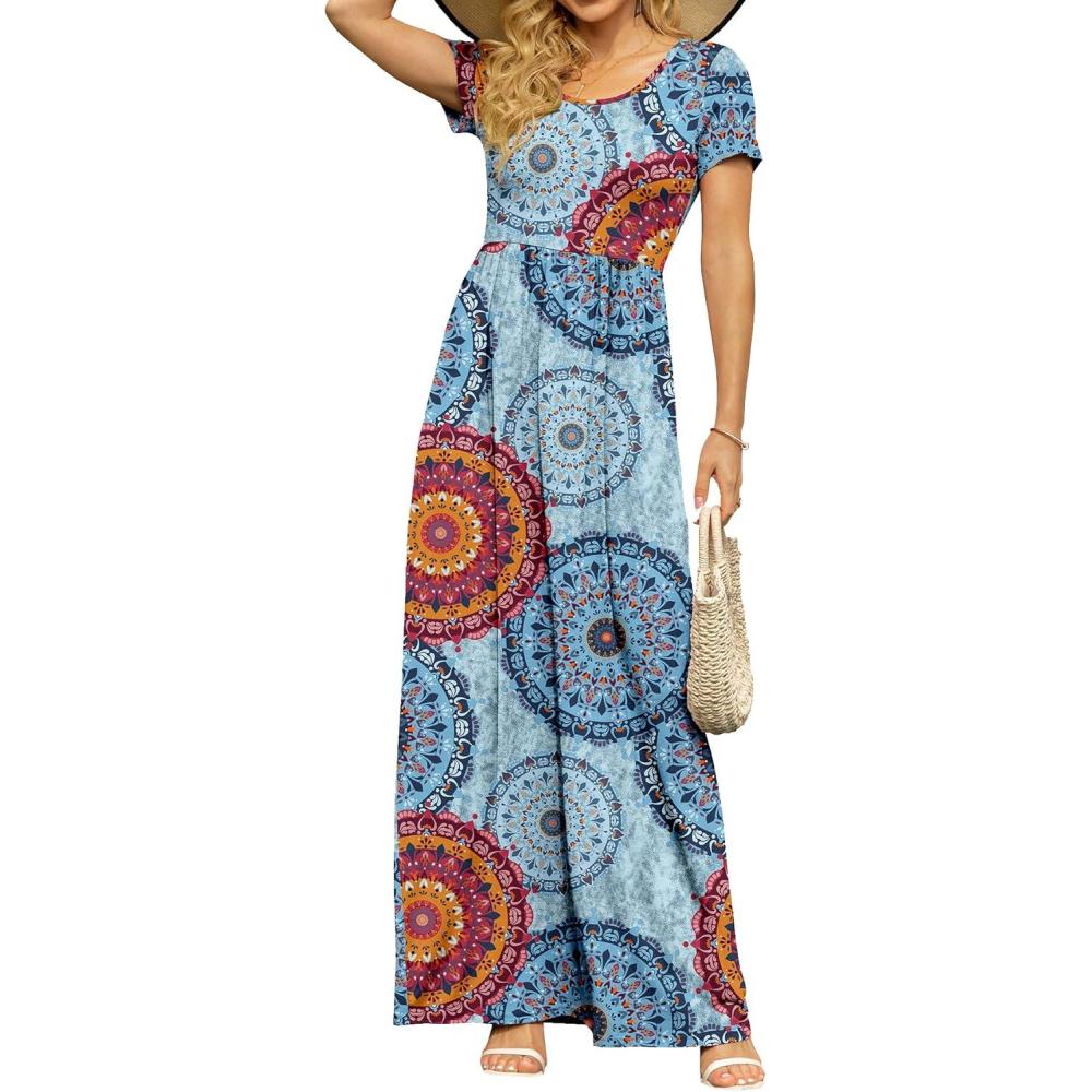 DB MOON Womens 2026 Summer Maxi Dresses Casual Short Sleeve Empire ...