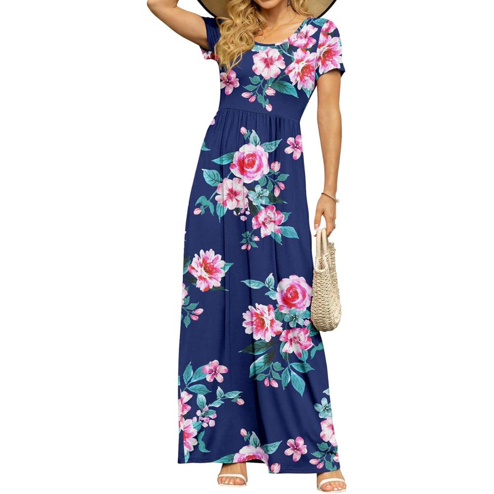 DB MOON Womens 2026 Summer Maxi Dresses Casual Short Sleeve Empire ...