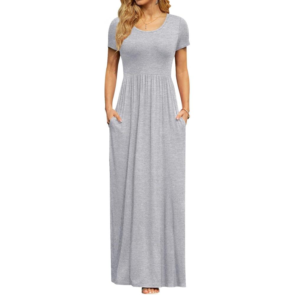 DB MOON Womens 2026 Summer Maxi Dresses Casual Short Sleeve Empire ...