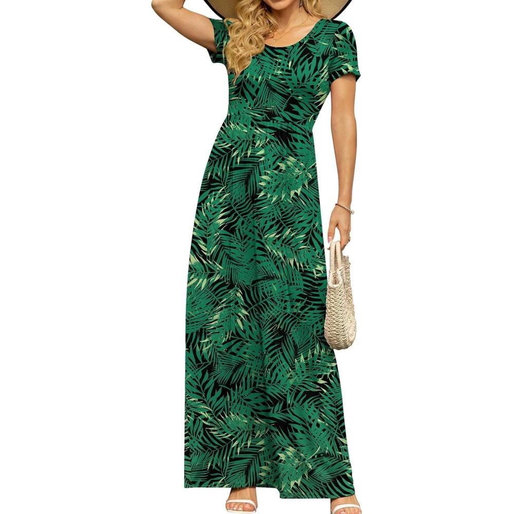 DB MOON Womens 2026 Summer Maxi Dresses Casual Short Sleeve Empire ...