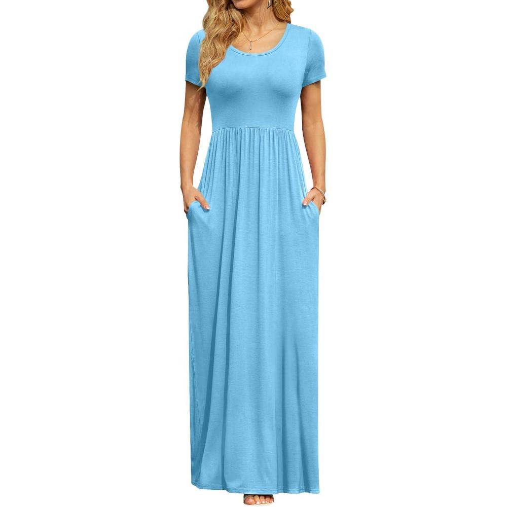 DB MOON Womens 2026 Summer Maxi Dresses Casual Short Sleeve Empire ...