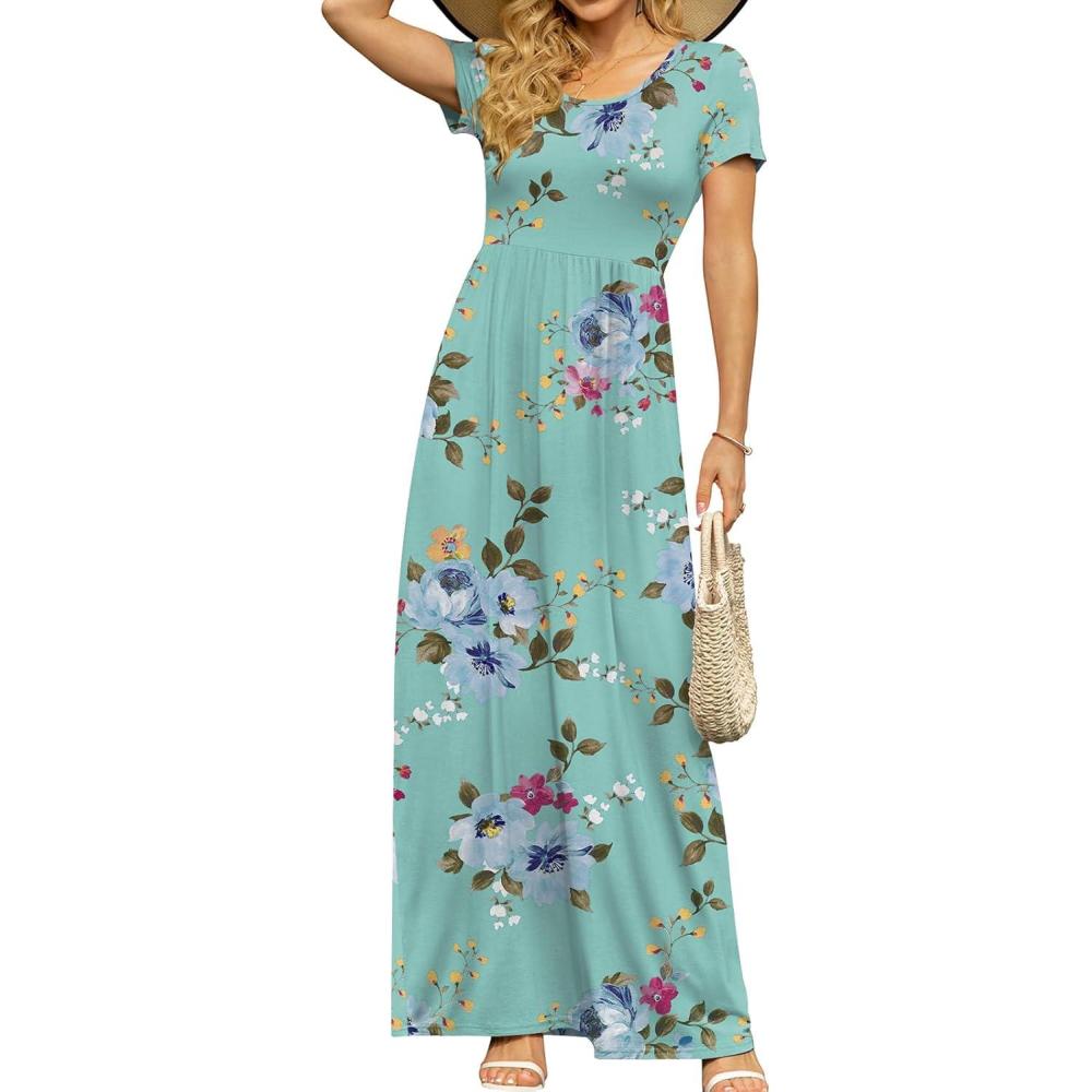 DB MOON Womens 2026 Summer Maxi Dresses Casual Short Sleeve Empire ...