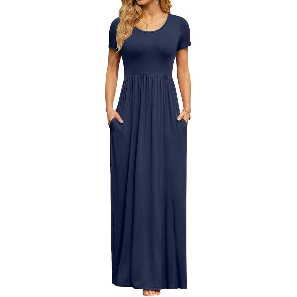 DB MOON Womens 2026 Summer Maxi Dresses Casual Short Sleeve Empire ...