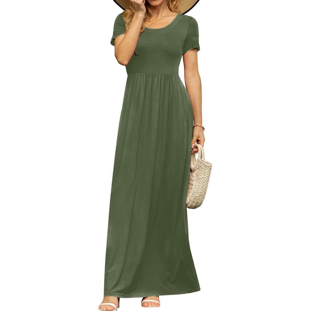 DB MOON Womens 2026 Summer Maxi Dresses Casual Short Sleeve Empire ...
