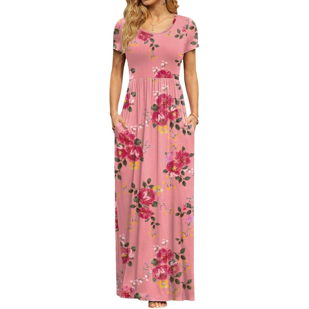 DB MOON Womens 2026 Summer Maxi Dresses Casual Short Sleeve Empire ...