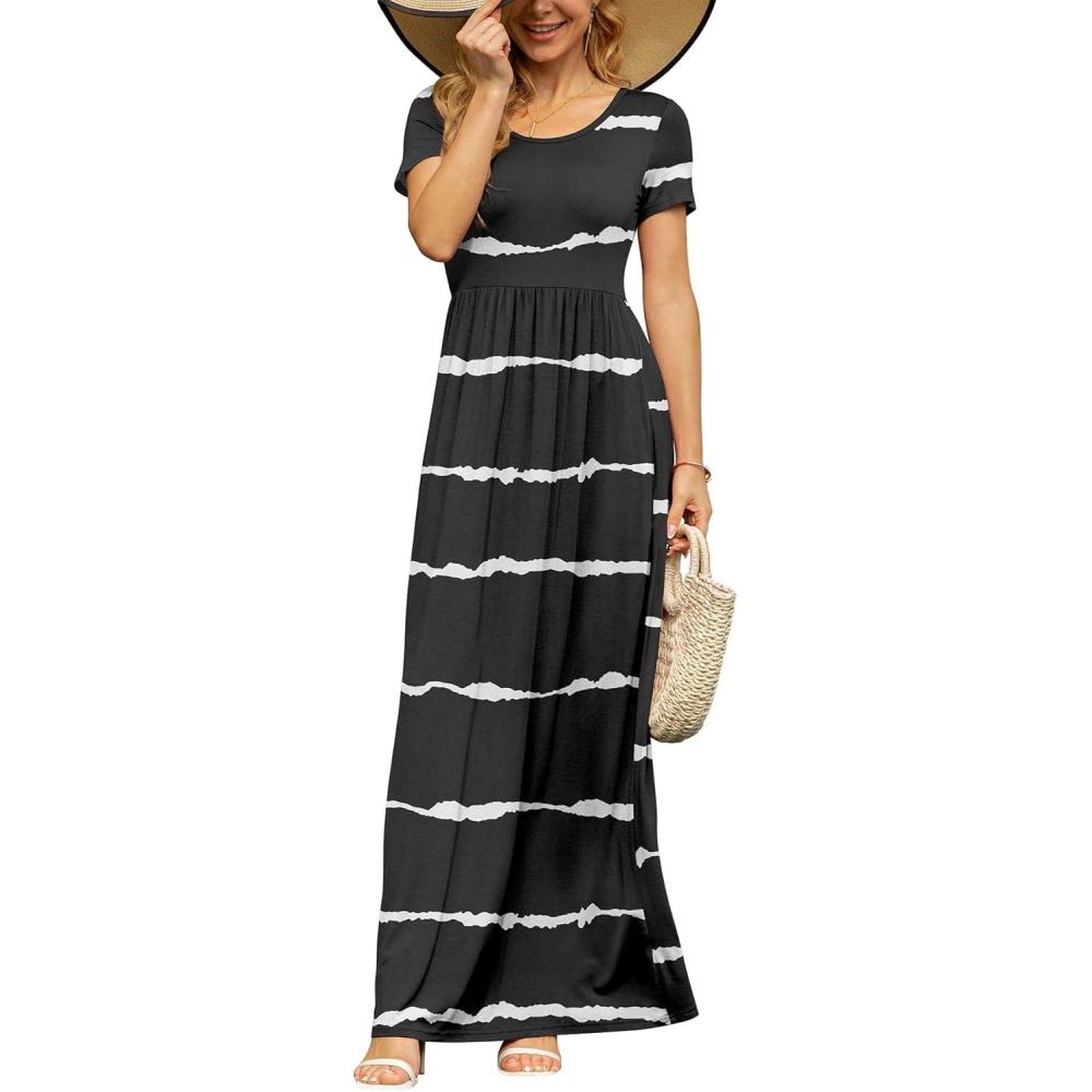 DB MOON Womens 2026 Summer Maxi Dresses Casual Short Sleeve Empire ...
