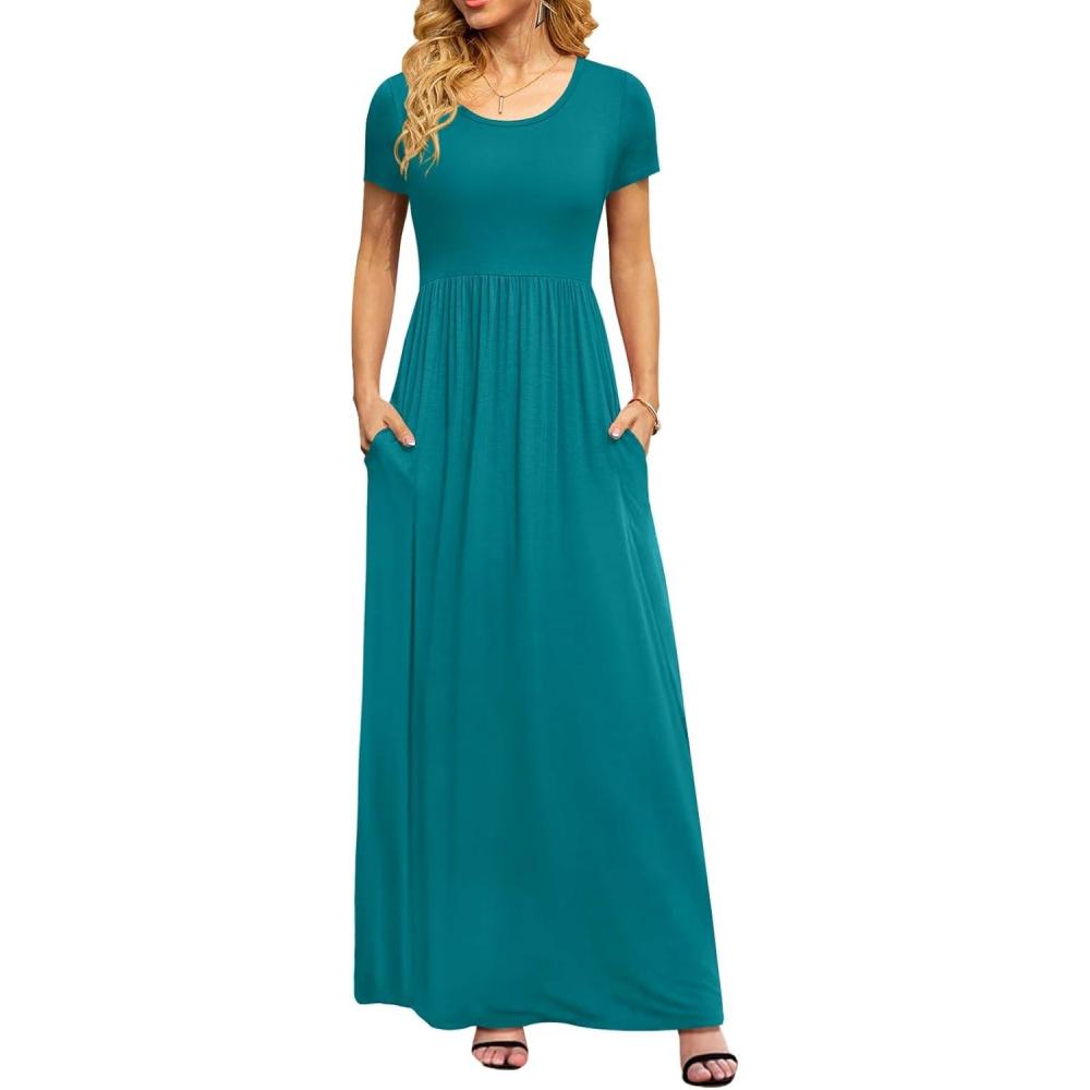 DB MOON Womens 2026 Summer Maxi Dresses Casual Short Sleeve Empire ...