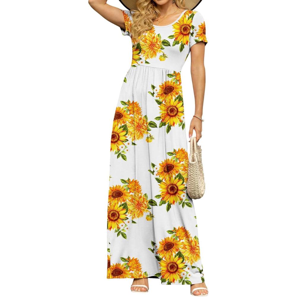 DB MOON Womens 2026 Summer Maxi Dresses Casual Short Sleeve Empire ...